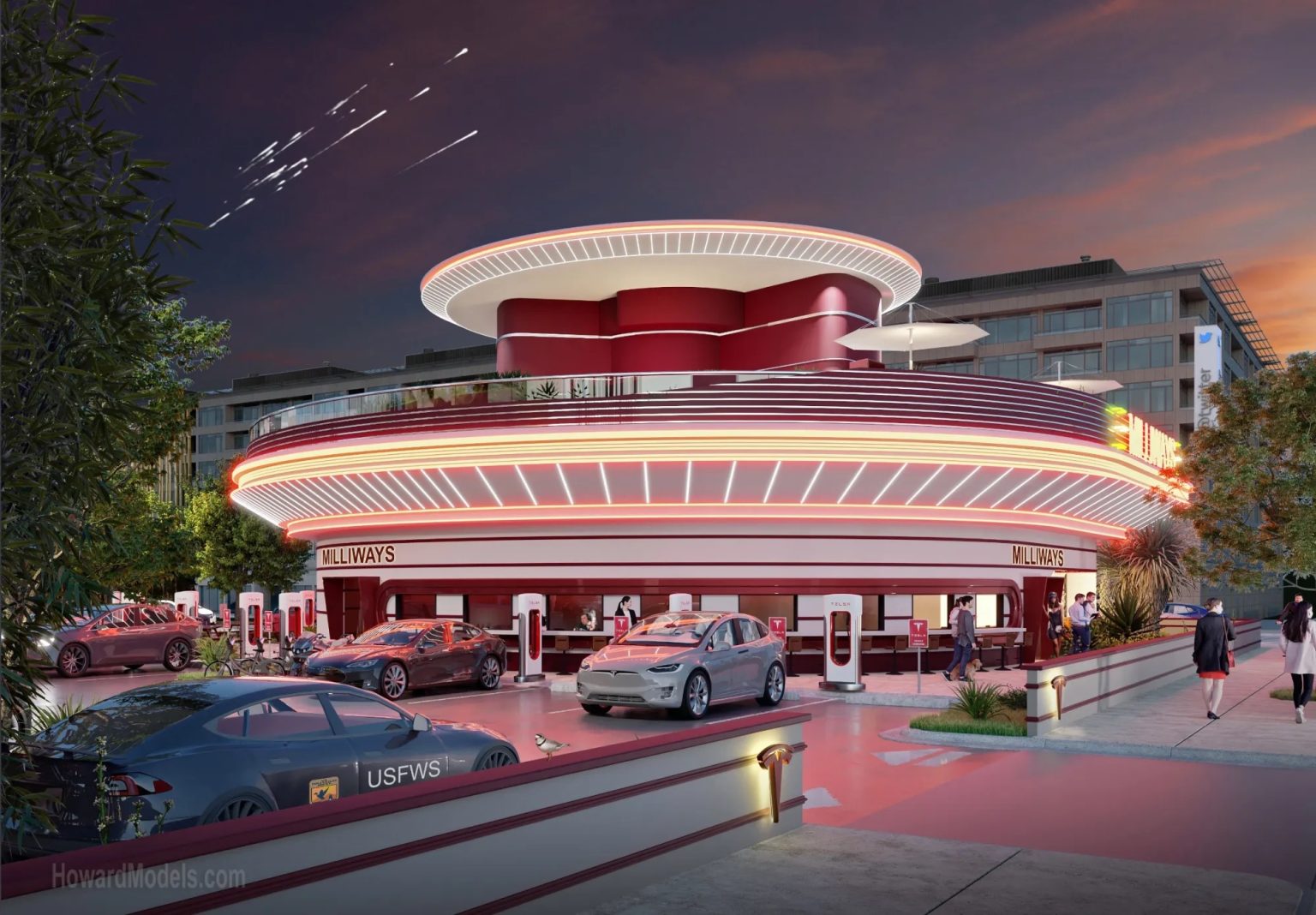 Tesla Diner สถานีชาร์จรถยนต์ไฟฟ้า ที่เป็นทั้งร้านอาหารและโรงหนัง โปรเจค ...