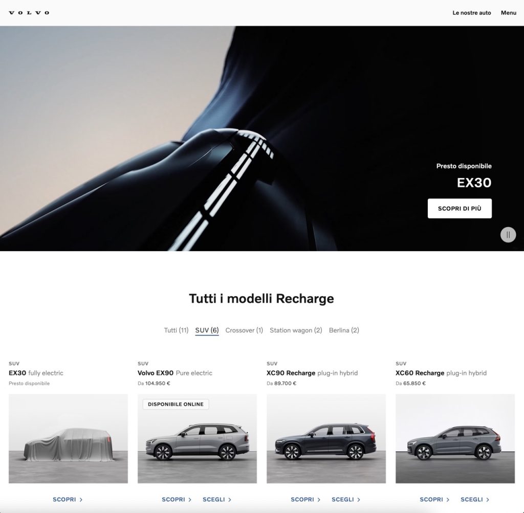 ภาพหลุดรถยนต์ Volvo EX30 บนหน้าเว็บไซต์ Volvo อิตาลี - EVMoD