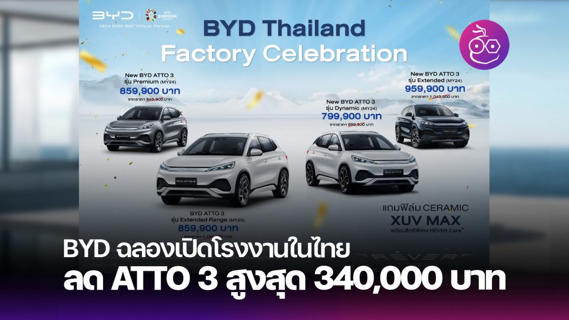BYD ปรับลดราคา ATTO 3 สูงสุด 340,000 บาท ฉลองเปิดโรงงานผลิตรถยนต์ BYD ...
